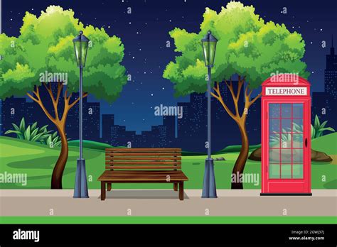 An Urban Park At Night Stock Vector Image And Art Alamy