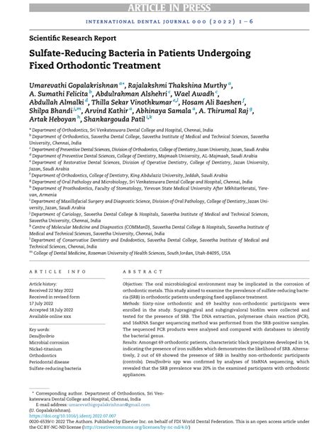 Pdf Sulfate Reducing Bacteria In Patients Undergoing Fixed