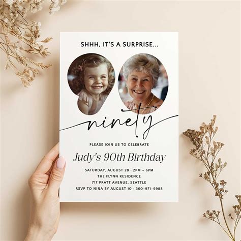 90th Birthday Woman Printable Surprise 90th Birthday Party Invitations