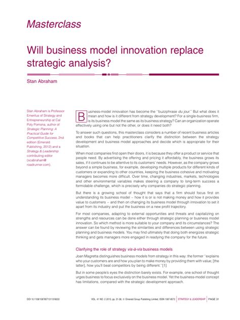 Masterclass Will Business Model Innovati Pdf Business Model