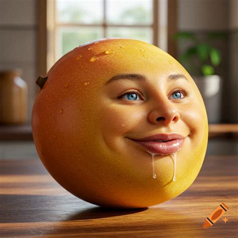 Photorealistic Mango With A Human Face Multiple Chins And Drool