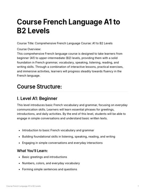 Course French Language A1 To B2 Levels Download Free Pdf Reading