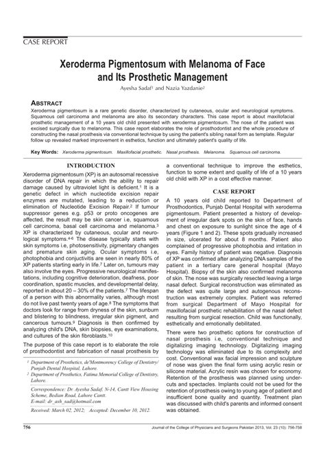 Pdf Xeroderma Pigmentosum With Melanoma Of Face And Its Prosthetic