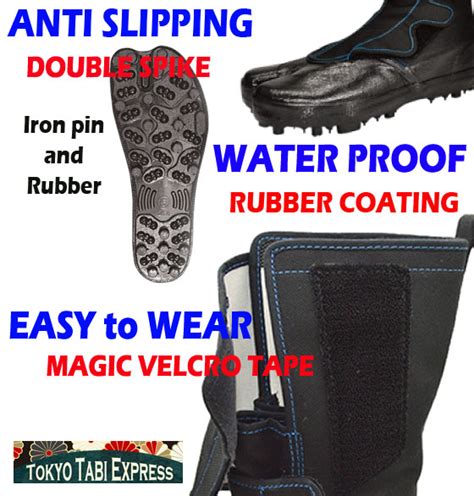 New Japanese Black Tabi Shoes Ninja Long Spiked Magic Velcro Boots Unisex Safety Jikatabi