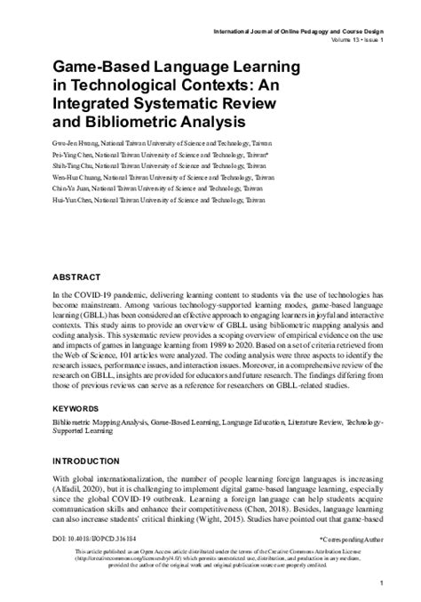 Pdf Game Based Language Learning In Technological Contexts An Integrated Systematic Review