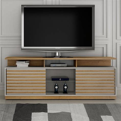 Rack Para Tv Até 70 Polegadas 2 Portas 1 Prateleira 4 Nichos Roma Valdemóveis Off Whitecinamomo