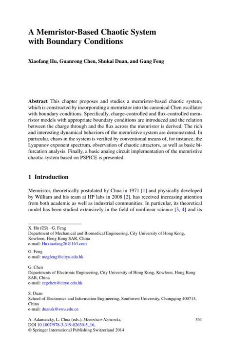 pdf memristor networks a memristor based chaotic system with