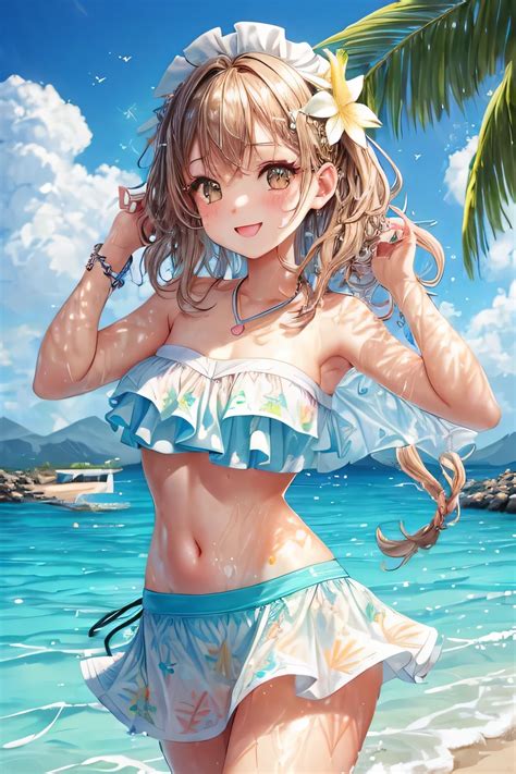 Anime Girl In A Bikini In The Water With A Sail Seaart Ai