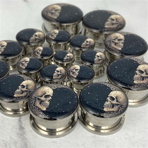 Skull Face Moon Style 2 Surgical Steel Plugs Body Jewelry Etsy