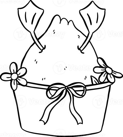 Cute Duck Butt In Basket Springtime Aesthetic Cartoon Doodle Hand Draw