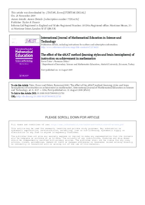 Pdf The Effect Of The 4mat Method Learning Styles And Brain Hemispheres Of Instruction On