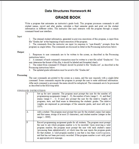 solved data structures homework 4 grade book write a