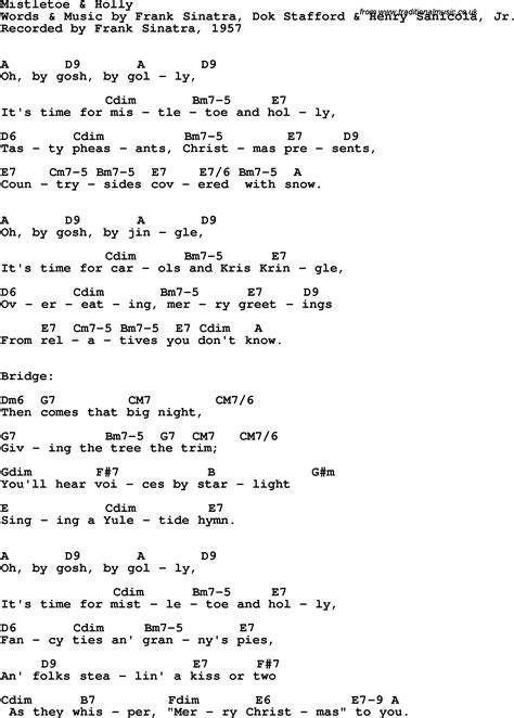Song Lyrics With Guitar Chords For Mistletoe And Holly Frank Sinatra