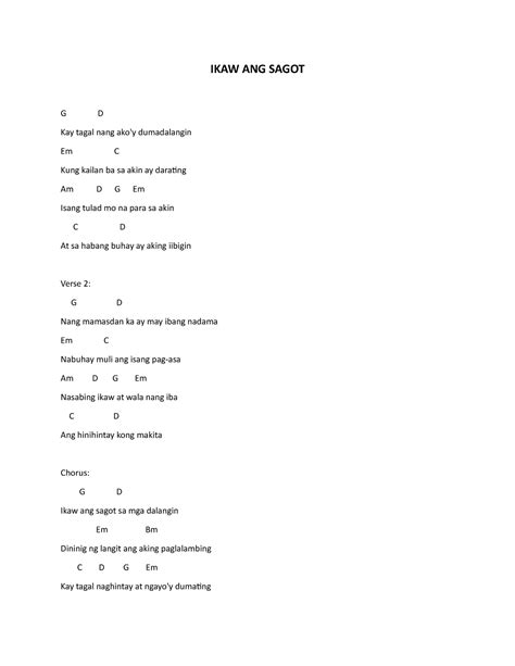 Ikaw Ang Sagot Song Chords Ikaw Ang Sagot G D Kay Tagal Nang Akoy