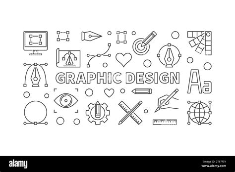 Graphic Design Vector Illustration Or Horizontal Banner In Thin Line Style Stock Vector Image
