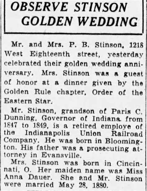 1930 04 30 Anna Dauer Stinson Golden Wedding Anniversary Notice In