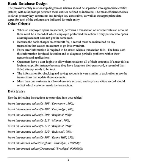 Solved Database Management Bank Database Design The Provided Entity