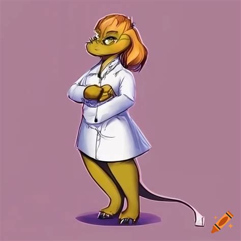 Yellow Anthro Lizard Woman Wearing Lab Coat On Craiyon