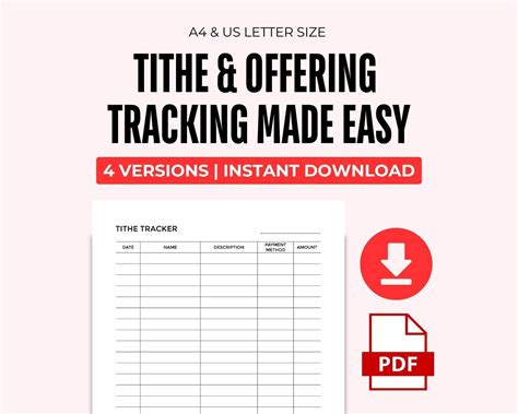 Simple Tithe And Offerings Tracker Church Tithing Log And Record Tithing Donations Tracking