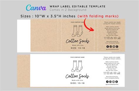 Printable Sock Wrap Labels Cotton Socks Label Designs Handmade Socks