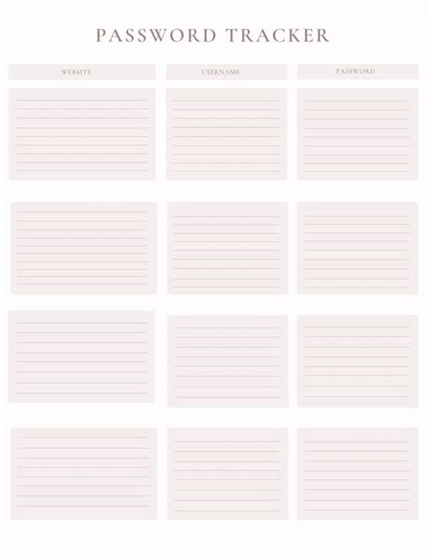 Password Keeper Password Log Password Tracker Printable Template