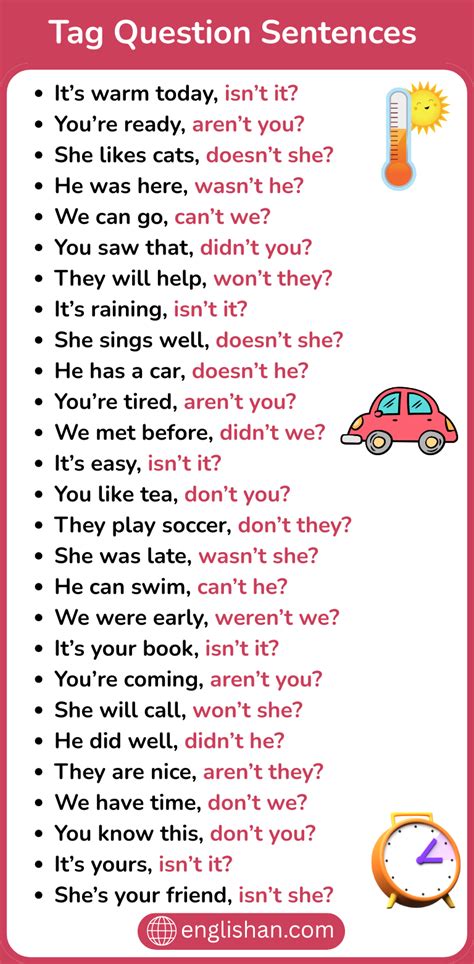 100 Comprehensive Tag Question Sentences List