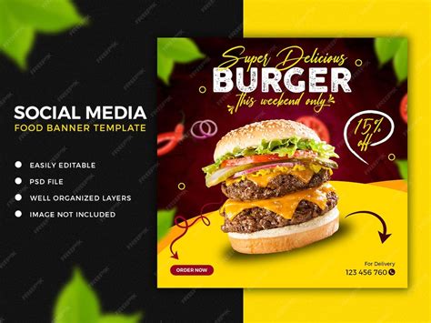 Modelo De Banner De Mídia Social Super Delicioso Para Hambúrguer E