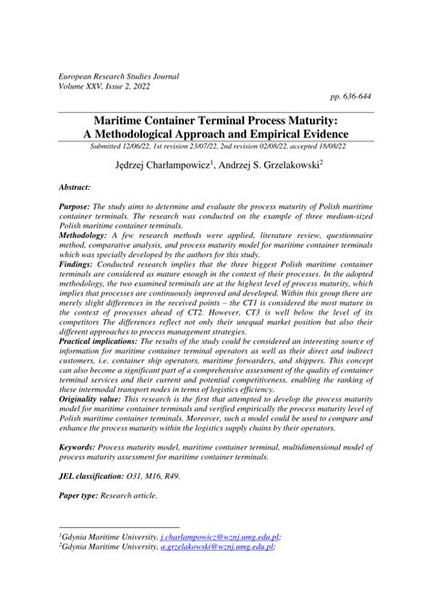 Pdf Maritime Container Terminal Process Maturity A Methodological