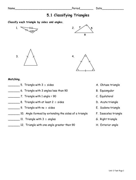 Fillable Online Test Review Classifying Trianglespdf Fax Email Print