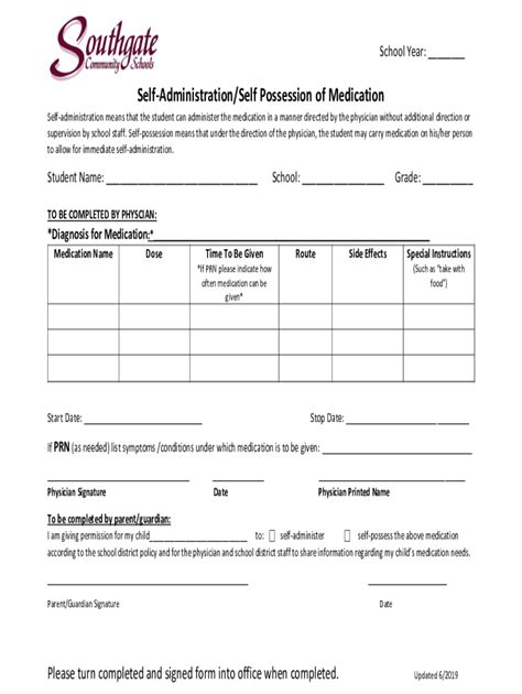 Fillable Online Self Administrationself Possession Of Medication Fax