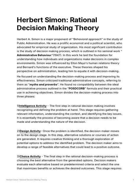 Herbertsimon Rational Decision Making Theory Pdf Decision Making Rationality Herbertsimon Rational Decision Making Theory Pdf Decision Making Rationality