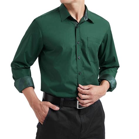 Mens Green Dress Shirt Long Sleeve Button Up Casual Shirt With Inner