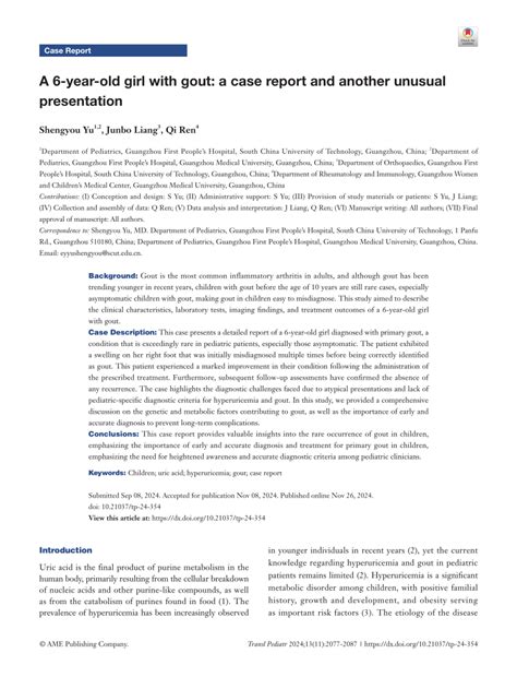 Pdf A 6 Year Old Girl With Gout A Case Report And Another Unusual