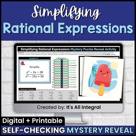 Simplifying Rational Expressions Self Checking Digital Activity Tpt