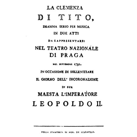Mozart Clemenza Di Tito Ntitle Page Of The First Edition Of The Libretto Of Wolfgang Amadeus