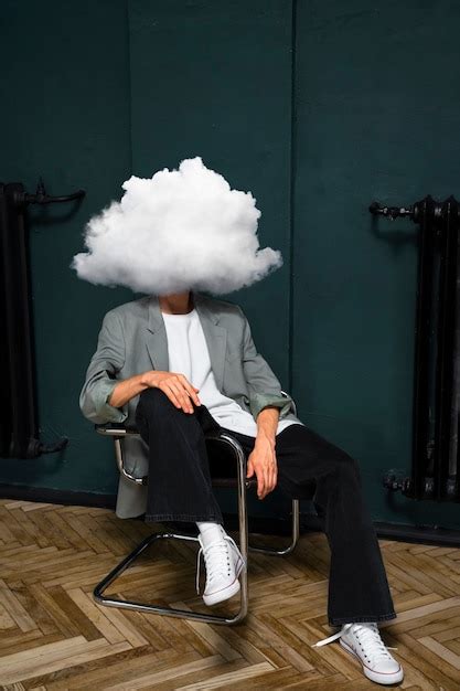 Free Photo Man With Cloud Shaped Head Full Shot