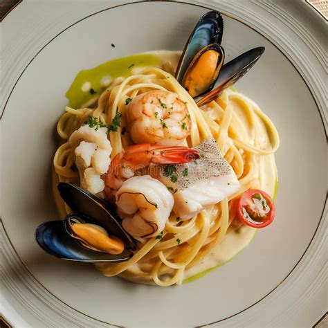 Gourmet Seafood Pasta With Mussels And Shrimp Stock Illustration