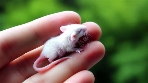 Animation Of Tiny Miniature White Mouse In A People S Hand Stock Video