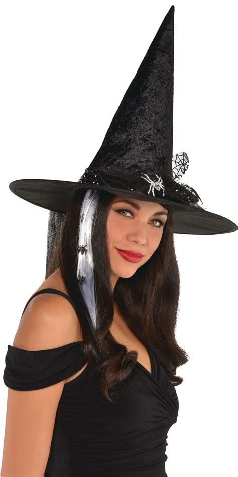 Witch Fancy Pointy Hat With Spiderweb Veil Black One Size Wearable Costume Accessory For