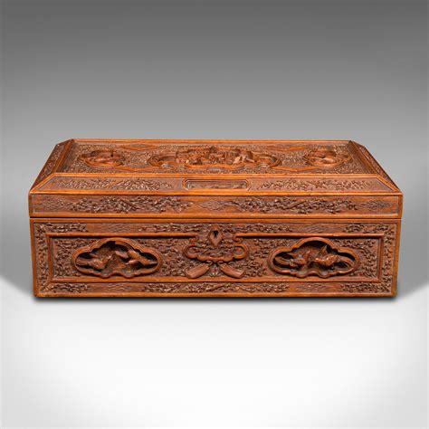 Vintage Carved Keepsake Case Chinese Satinwood Decorative Box Circa