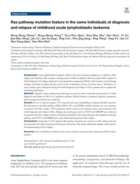 Ras Pathway Mutation Feature In The Same Individuals At Diagnosis And