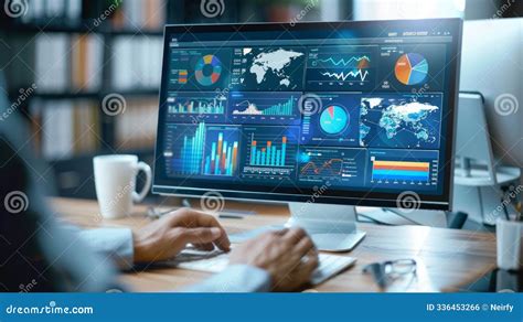 analyst uses a computer and dashboard for data business analysis and