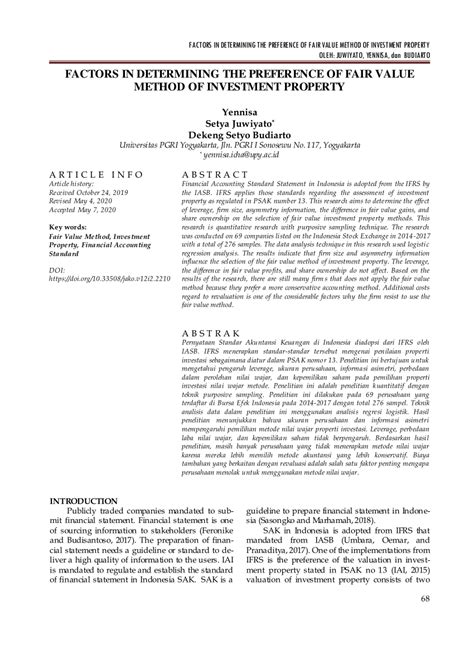 Pdf Factors In Determining The Preference Of Fair Value Method Of
