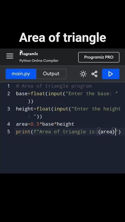 Area Of Triangle Program Pythoncoding Pythonprograms Python Youtube