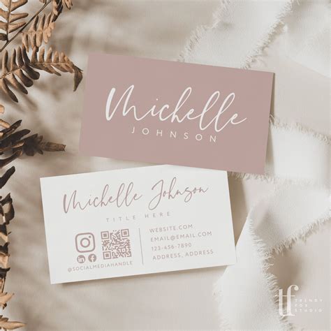 Feminine Business Card Qr Code Canva Template Vera Qr Code Business