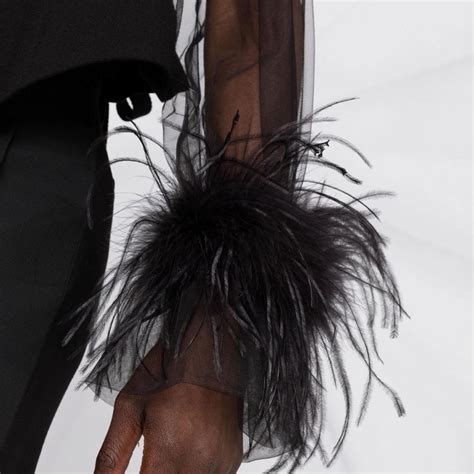 Styland Sheer Feathered Trimmed Blouse Ostrich Depop