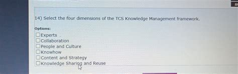 Solved Select The Four Dimensions Of The Tcs Knowledge Solved Select The Four Dimensions Of The Tcs Knowledge