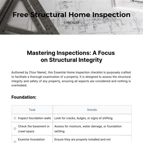 Structural Inspection Checklist Template Prntbl