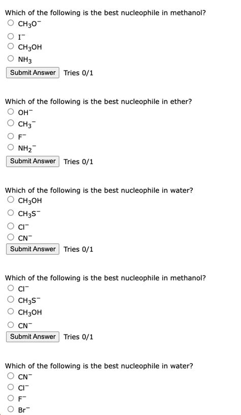 Solved Which of the following is the best nucleophile in | Chegg.com
