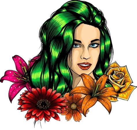 Retrato De Una Joven Hermosa Mujer Con Flores Vector Premium